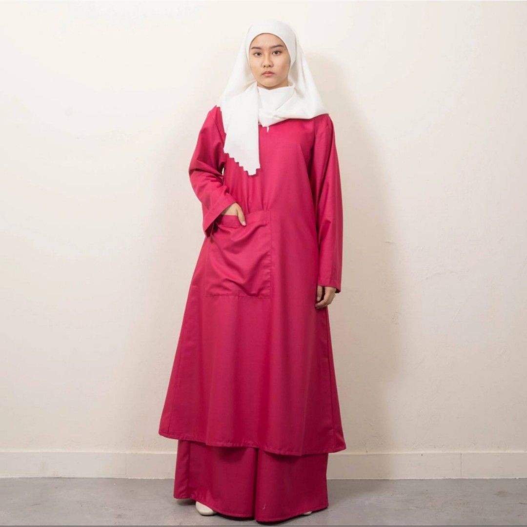 Kaifiyyah Fuschia Lucy with Pants, Women's Fashion, Muslimah Fashion ...