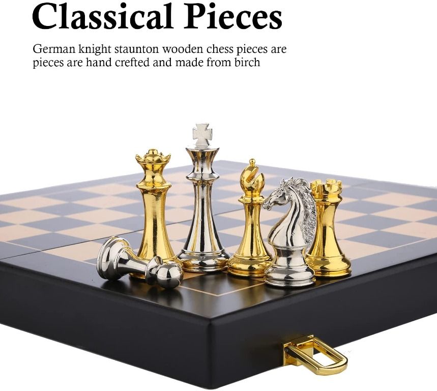Metal Chess Set - Chess Board Game for Adults and Kids - Wooden Folding ...
