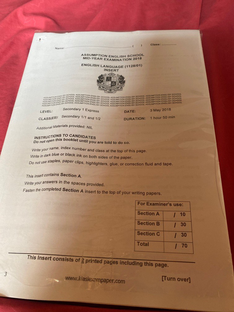 Past year school exam papers(English), Hobbies & Toys, Books ...