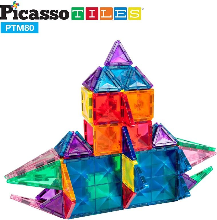 PicassoTiles 80 Piece Magnetic Building Block Mini Diamond Series ...