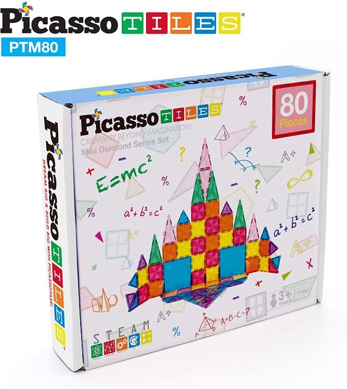 PicassoTiles 80 Piece Magnetic Building Block Mini Diamond Series ...