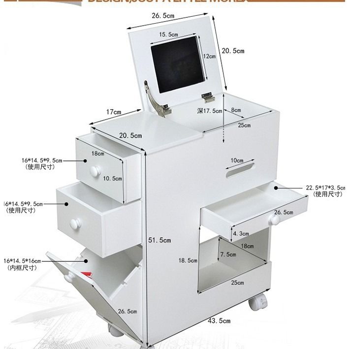 Portable Dressing Table Mobile Mirror Storage Cabinet Organizer with ...