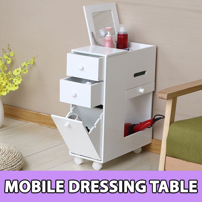 Portable Dressing Table Mobile Mirror Storage Cabinet Organizer with ...