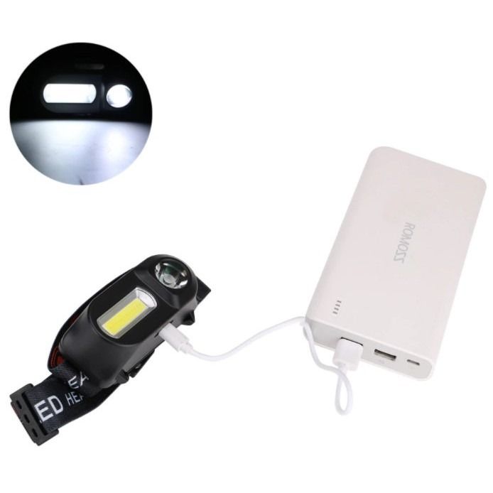 Rechargeable COB LED 6-mode Headlight Straps Adjustable Headlamp +18650 ...