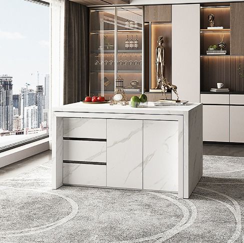 Kitchen Cabinet Retractable Sintered Slab Central Island Table ...