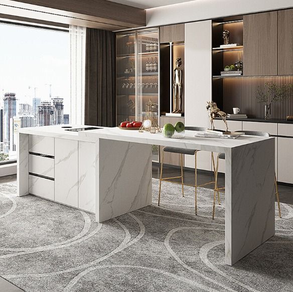 Kitchen Cabinet Retractable Sintered Slab Central Island Table ...