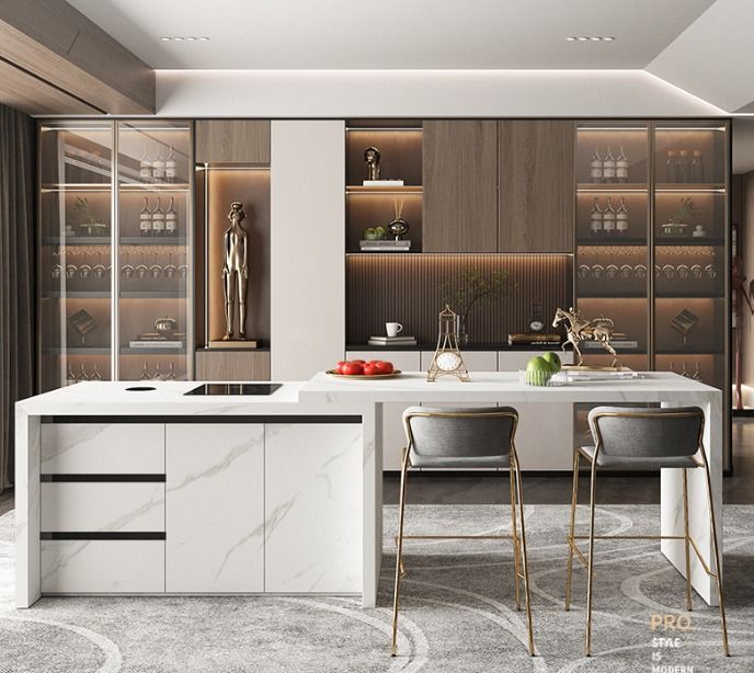 Kitchen Cabinet Retractable Sintered Slab Central Island Table ...