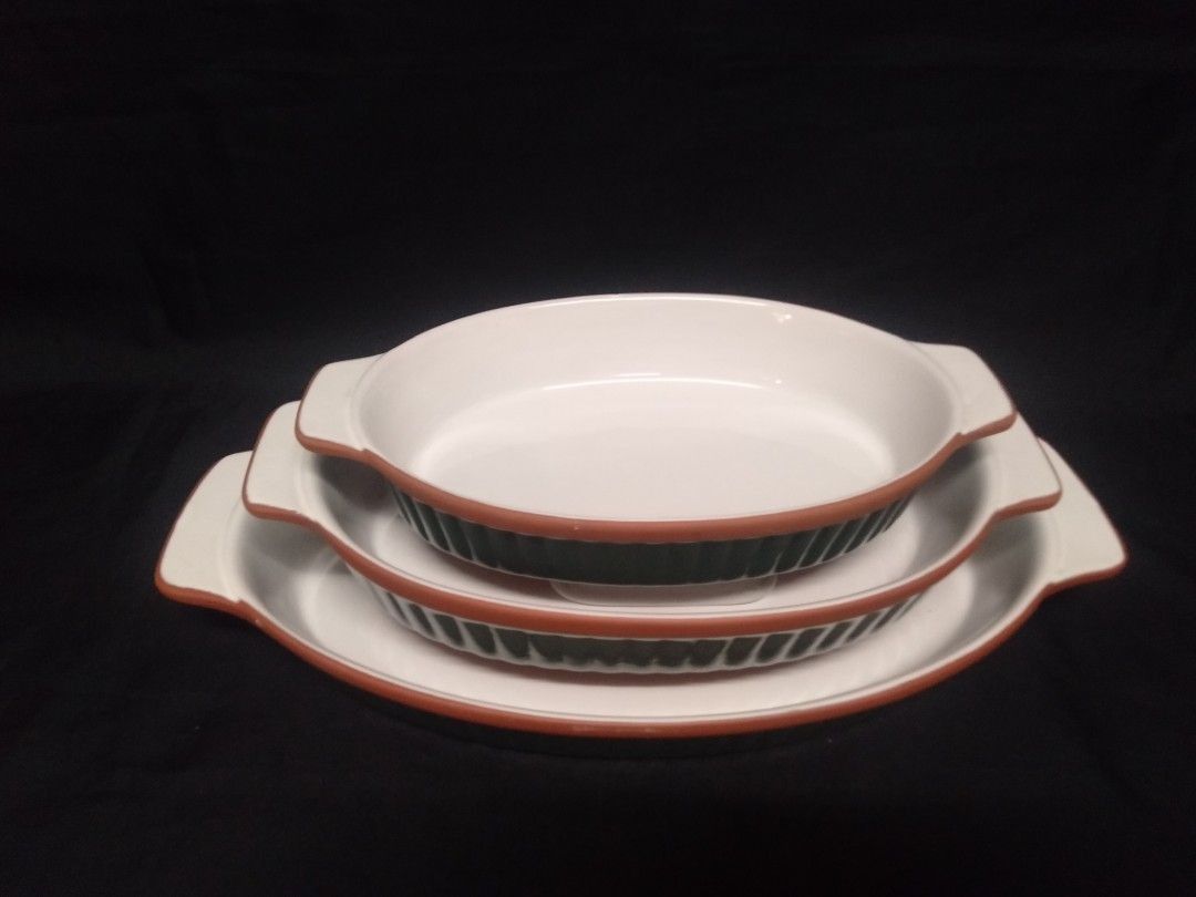 Set of Oblong Dishes with Side Handles (3 Piece Set) Green-White ...