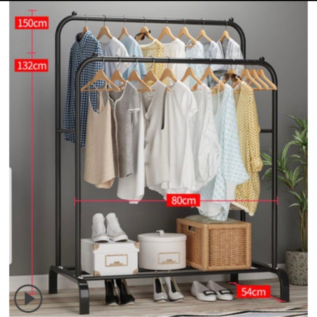 (SG Ready) Double Layer Clothes Rack with dual heights, Furniture ...