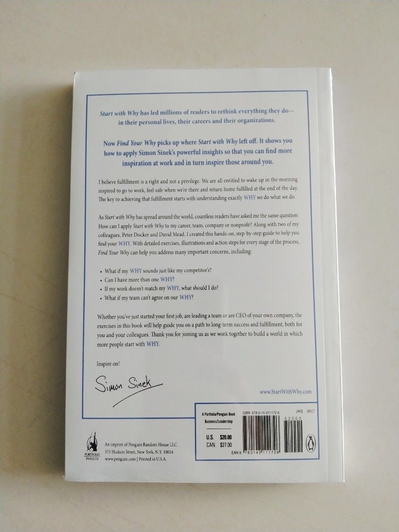 Simon Sinek 2 Books Start With Why Find Your Why Hobbies Toys