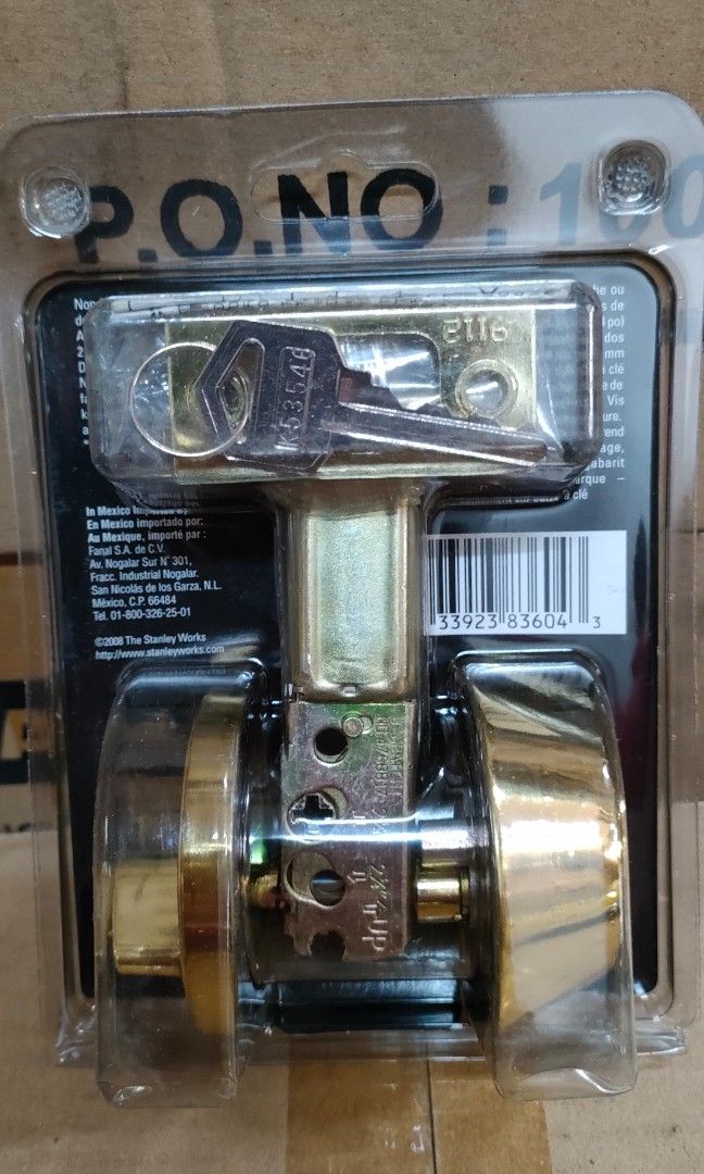 Stanley Single Cylinder Deadbolt 8050-030 US3 Bright Brass, Furniture ...