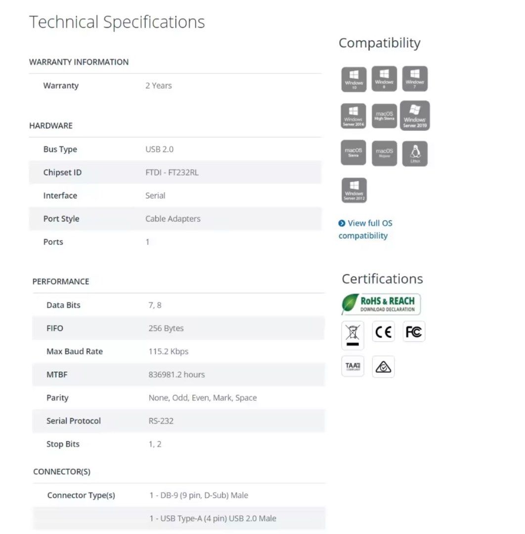 startech.com 1 Port USB to Serial RS232 Adapter Cable with COM ...