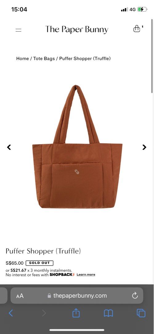 TPB Puffer Tote Bag in Truffle, Women's Fashion, Bags & Wallets, Tote ...