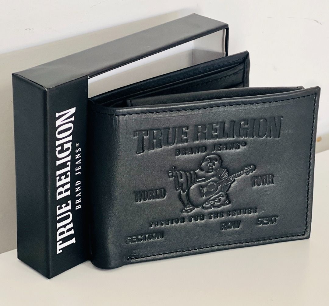 TRUE RELIGION BLACK GENUINE LEATHER & VALET BILLFOLD WALLET W/ RFID ...