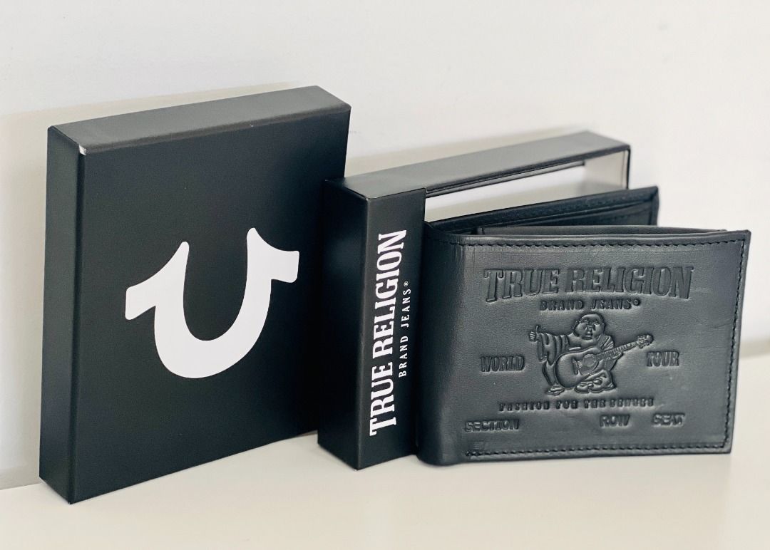 TRUE RELIGION BLACK GENUINE LEATHER & VALET BILLFOLD WALLET W/ RFID ...