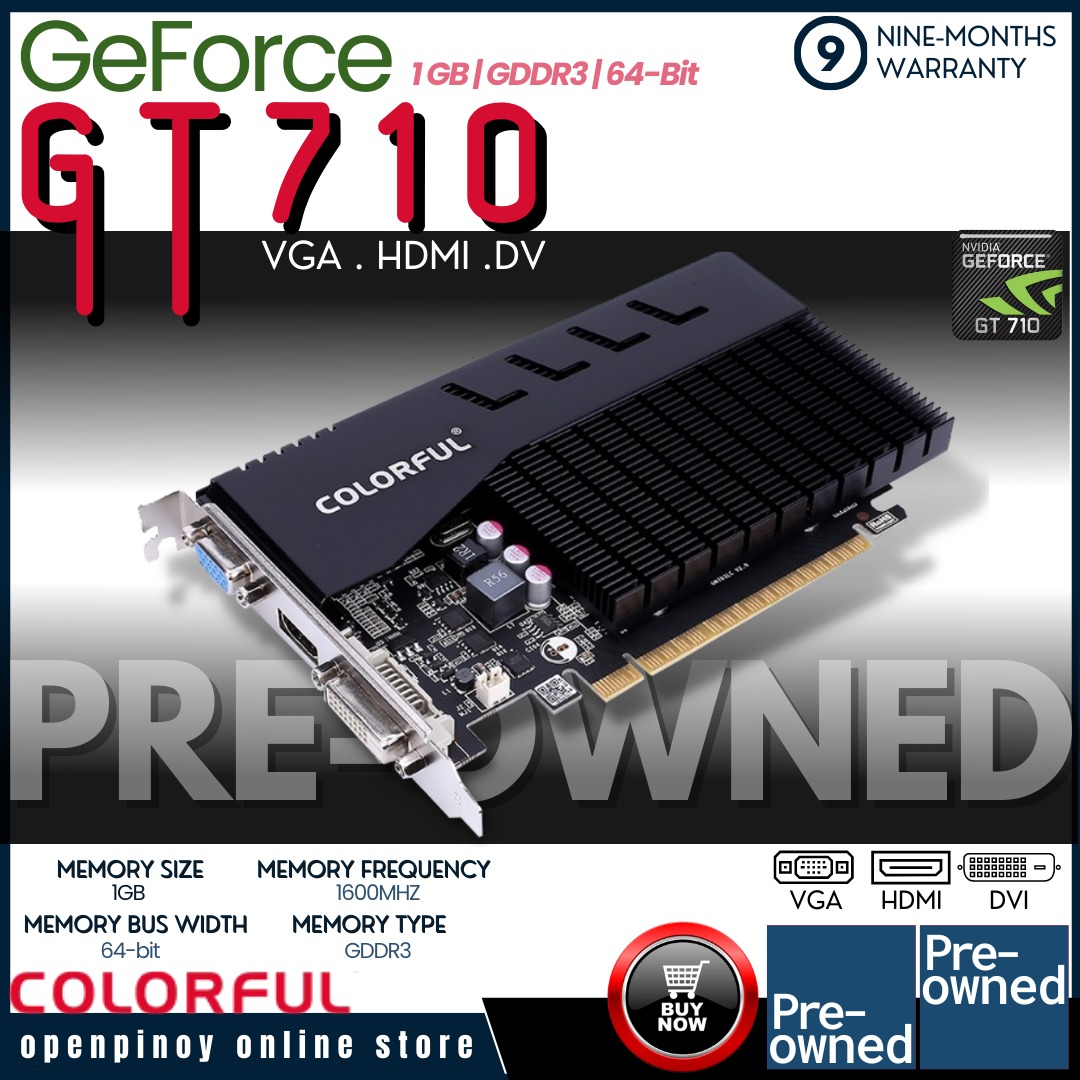 USED PCI-E 1GB 64Bit GDDR3 GT710 Nvidia GeForce Colorful Video Card for ...