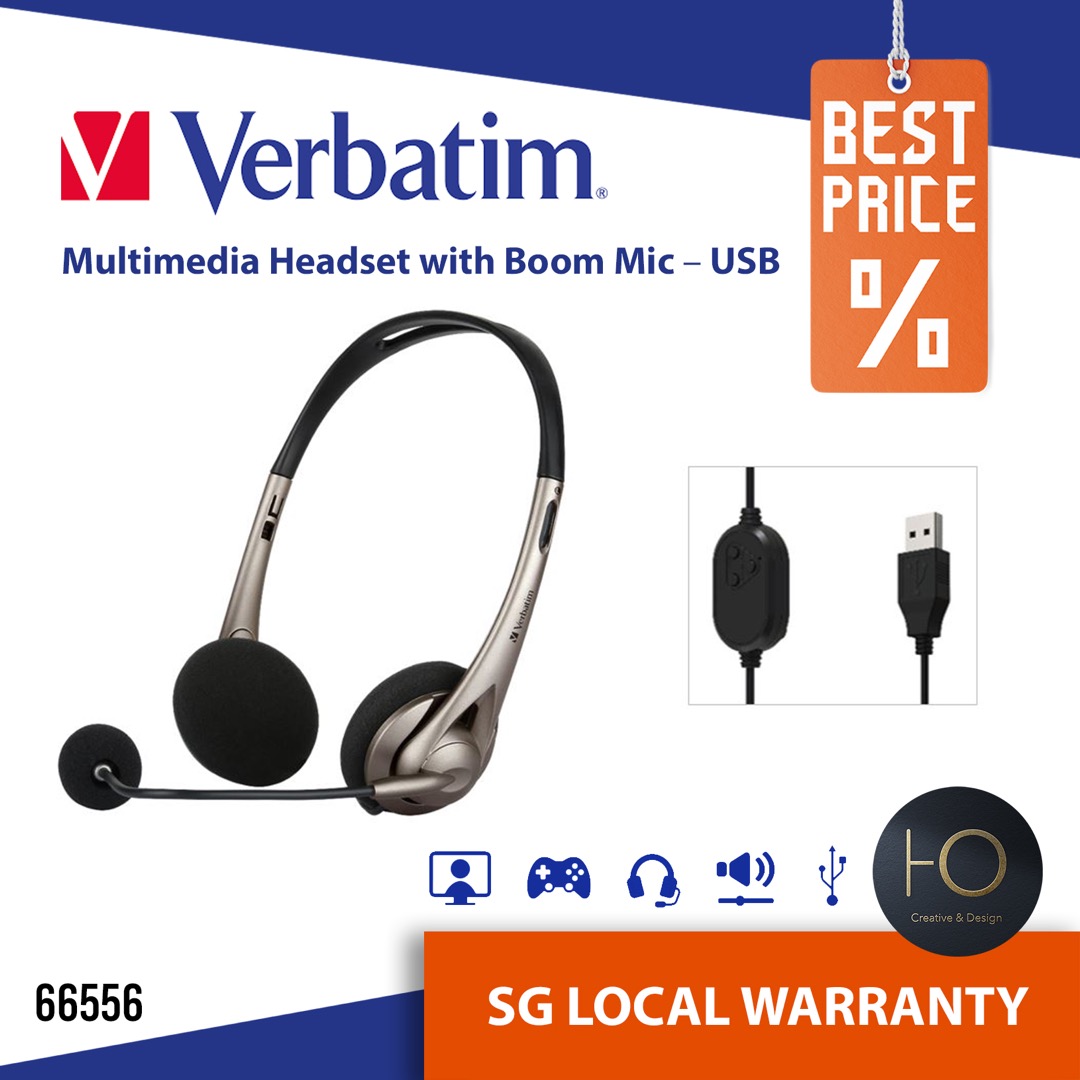 Verbatim Multimedia Headset with Boom Mic – USB (Dark Grey) 66556 Local ...