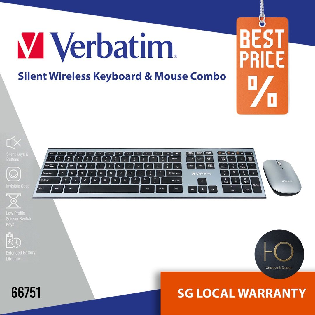 Verbatim Silent Wireless Keyboard & Mouse Combo 66751 SG LOCAL WARRANTY ...