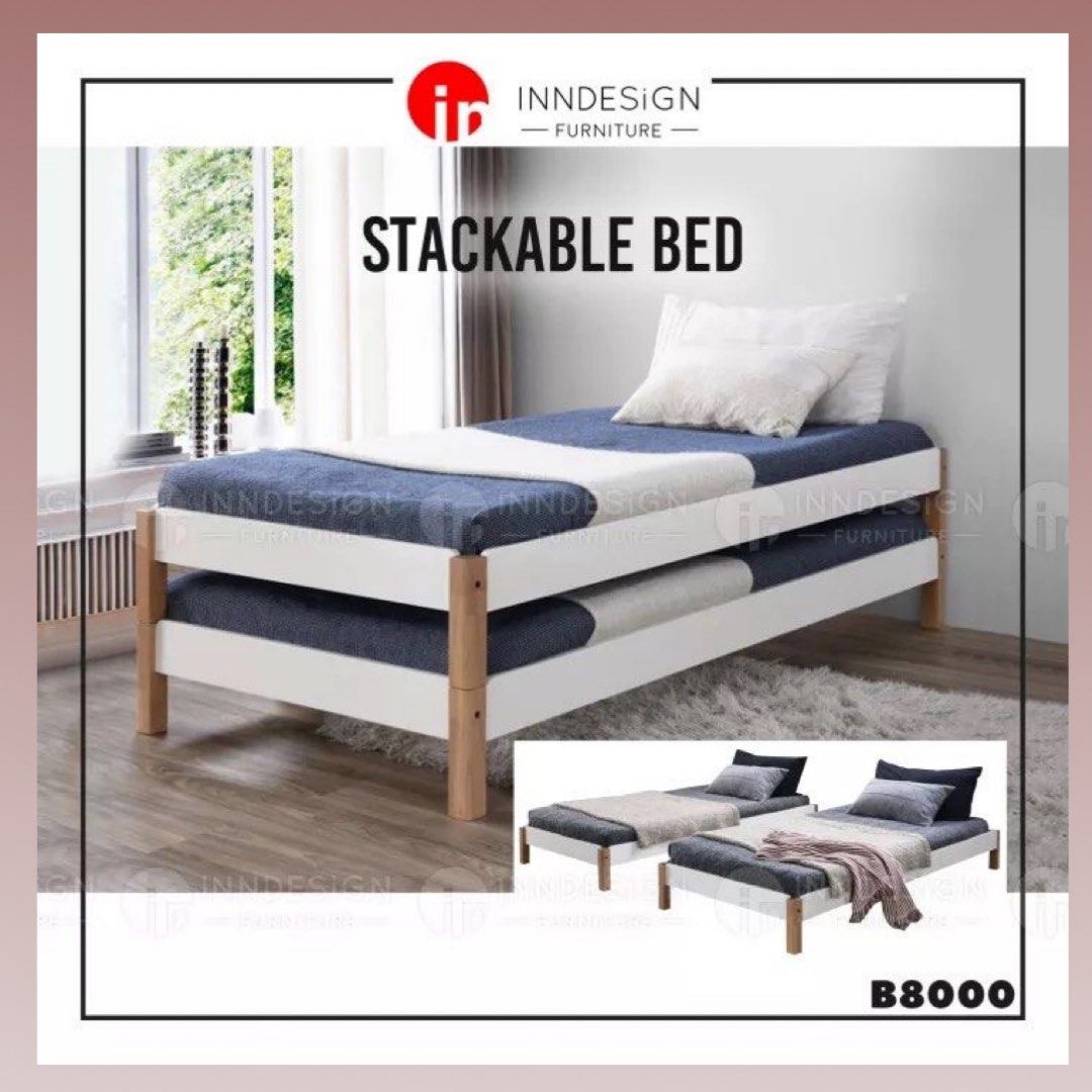 Wooden Bed Frame - Solid Wooded Frame -White Color Stackable Bed ...