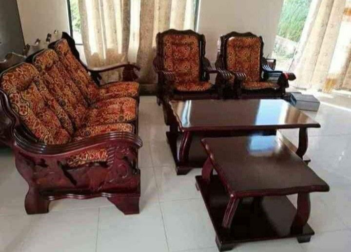 Wooden Salaset with Center and Side Table with Cushion(Dragon Design ...