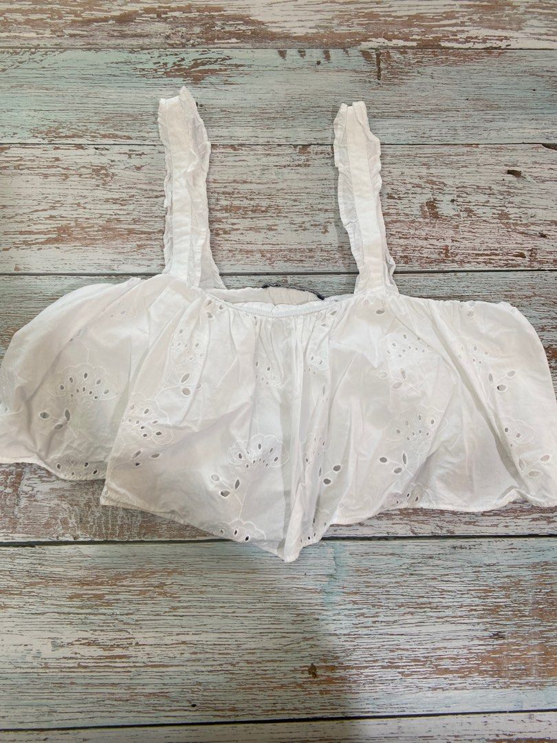 Zara White Eyelet Bra Top, Women's Fashion, Tops, Blouses on Carousell