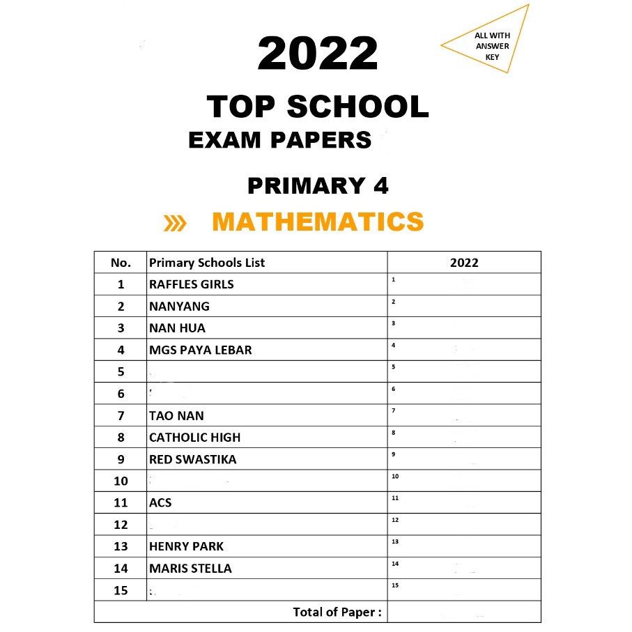 2022 P4 Top School Exam Papers - Mathematics, Hobbies & Toys, Books ...
