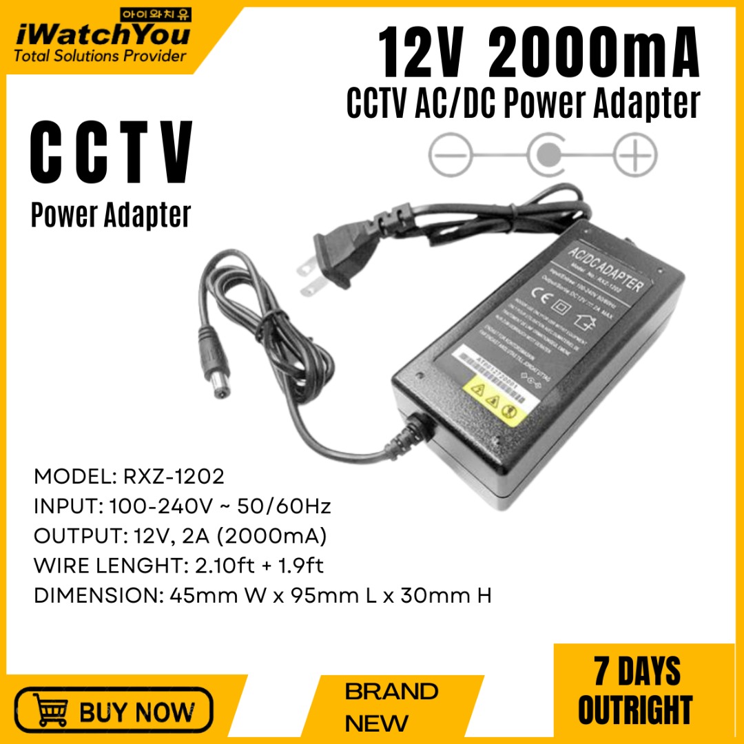 AC/DC CCTV Power Adapter 12V/2a, Furniture & Home Living, Security ...