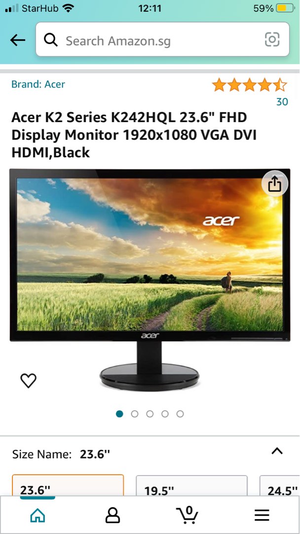 Acer Monitor Acer K2 Series K242HQL 23.6" FHD Display Monitor 1920x1080 VGA DVI HDMI,Black ...