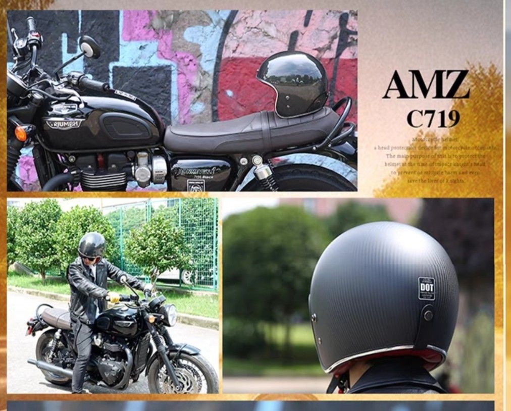 AMZ C719 Carbon Fiber Retro Open Face Motorcycle Helmet *Pre Order ...