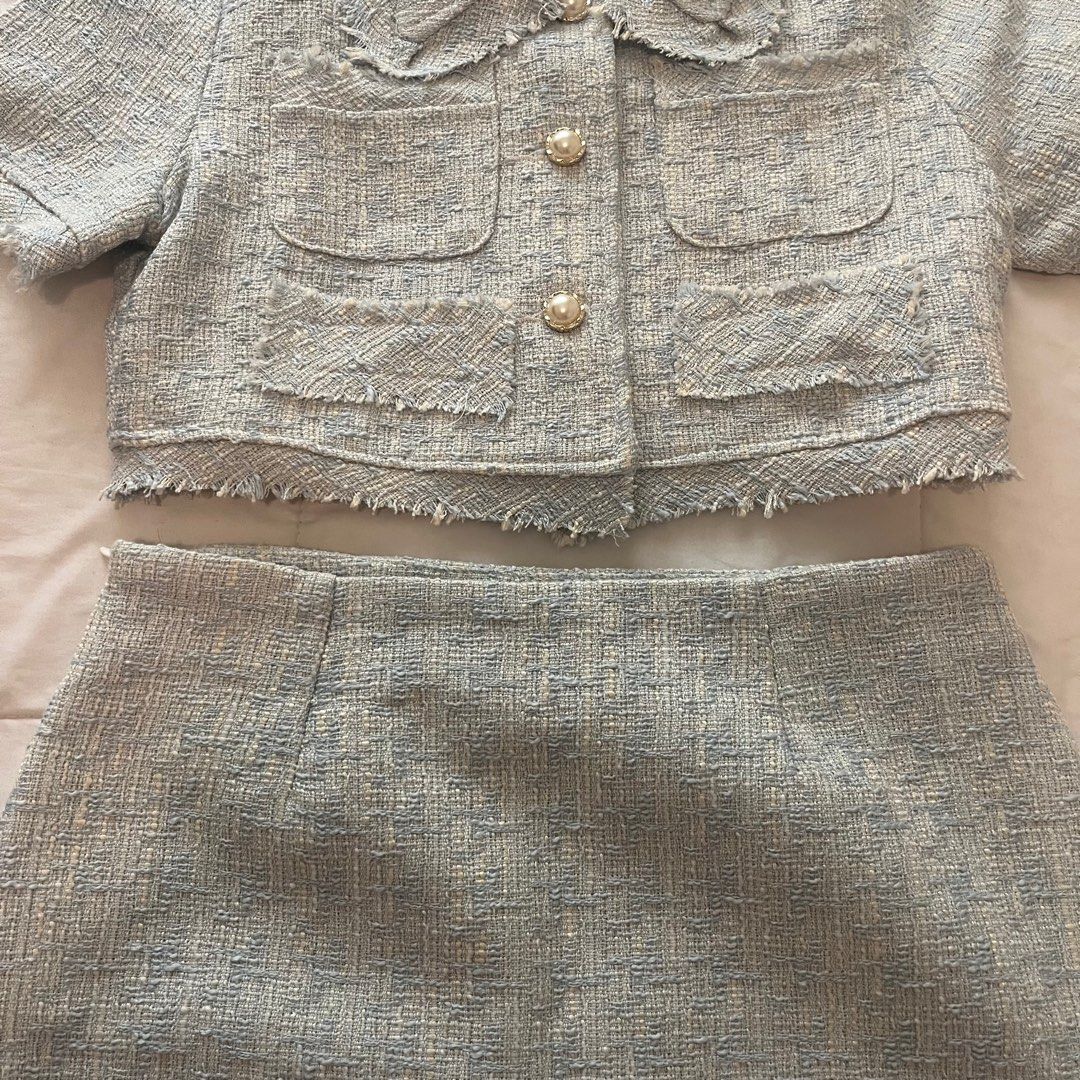 Blue Tweed Matching Set, Women's Fashion, Dresses & Sets, Dresses on ...