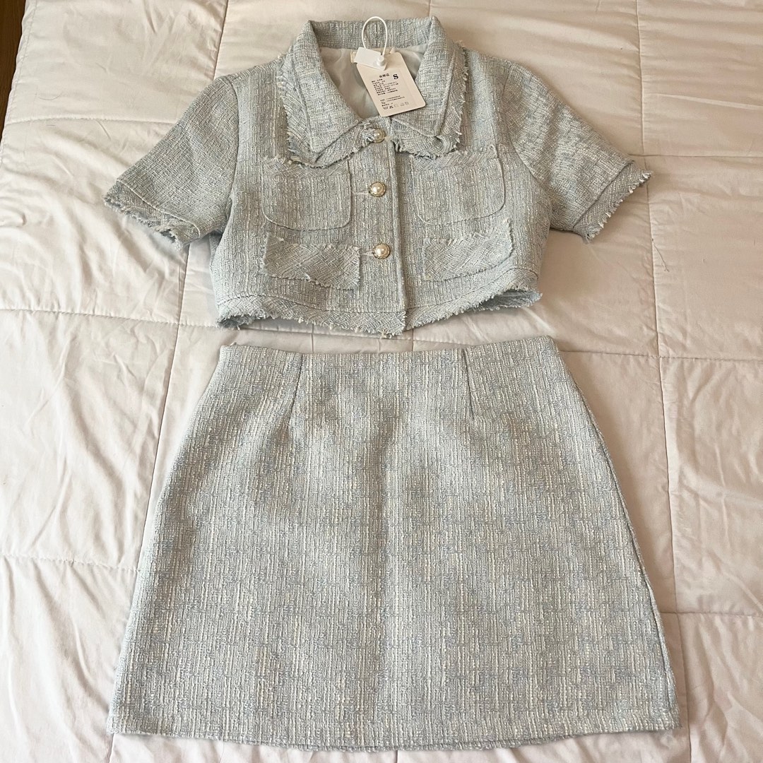 Blue Tweed Matching Set, Women's Fashion, Dresses & Sets, Dresses on ...