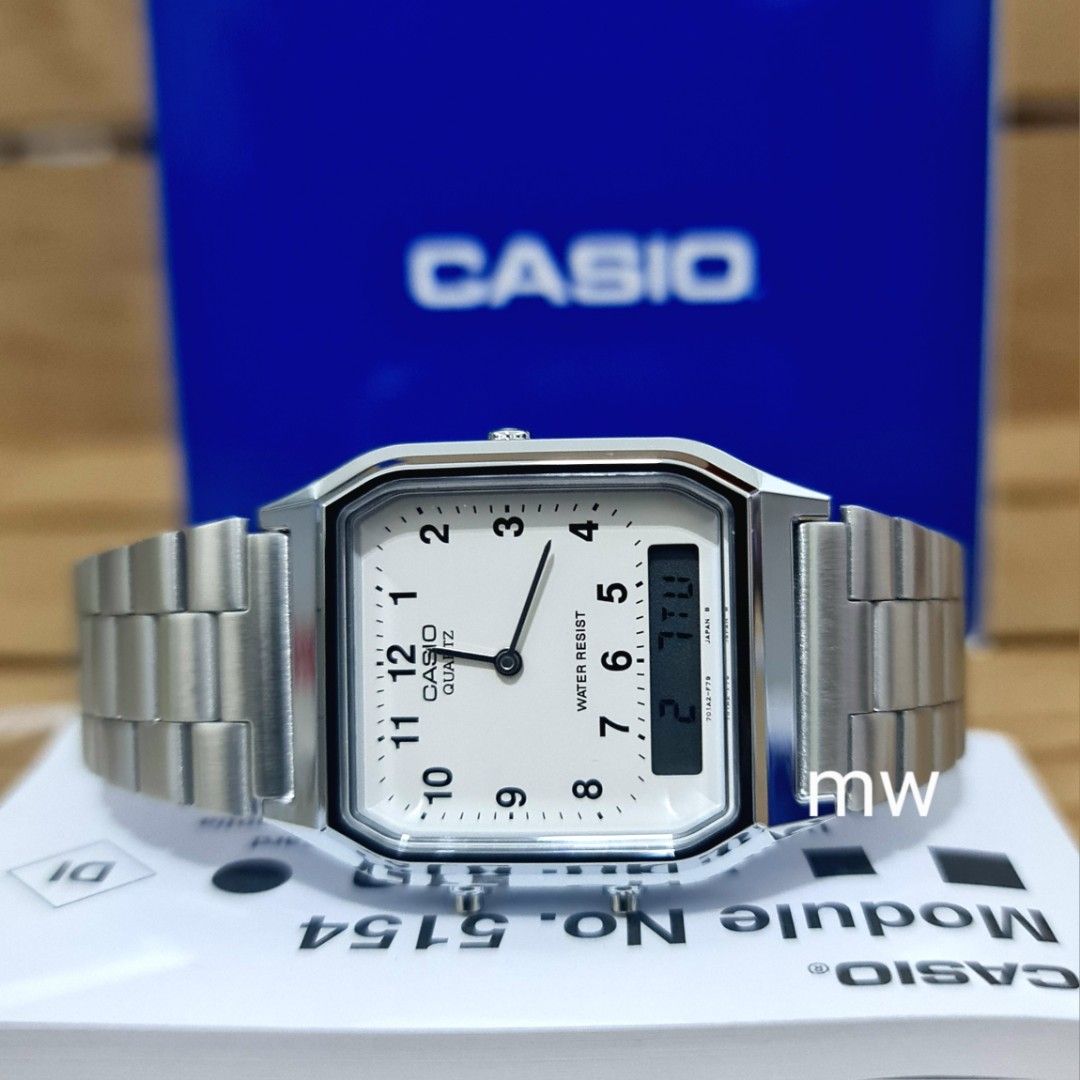 Casio Men's Unisex analog-digital numbering white dial dual time Watch ...