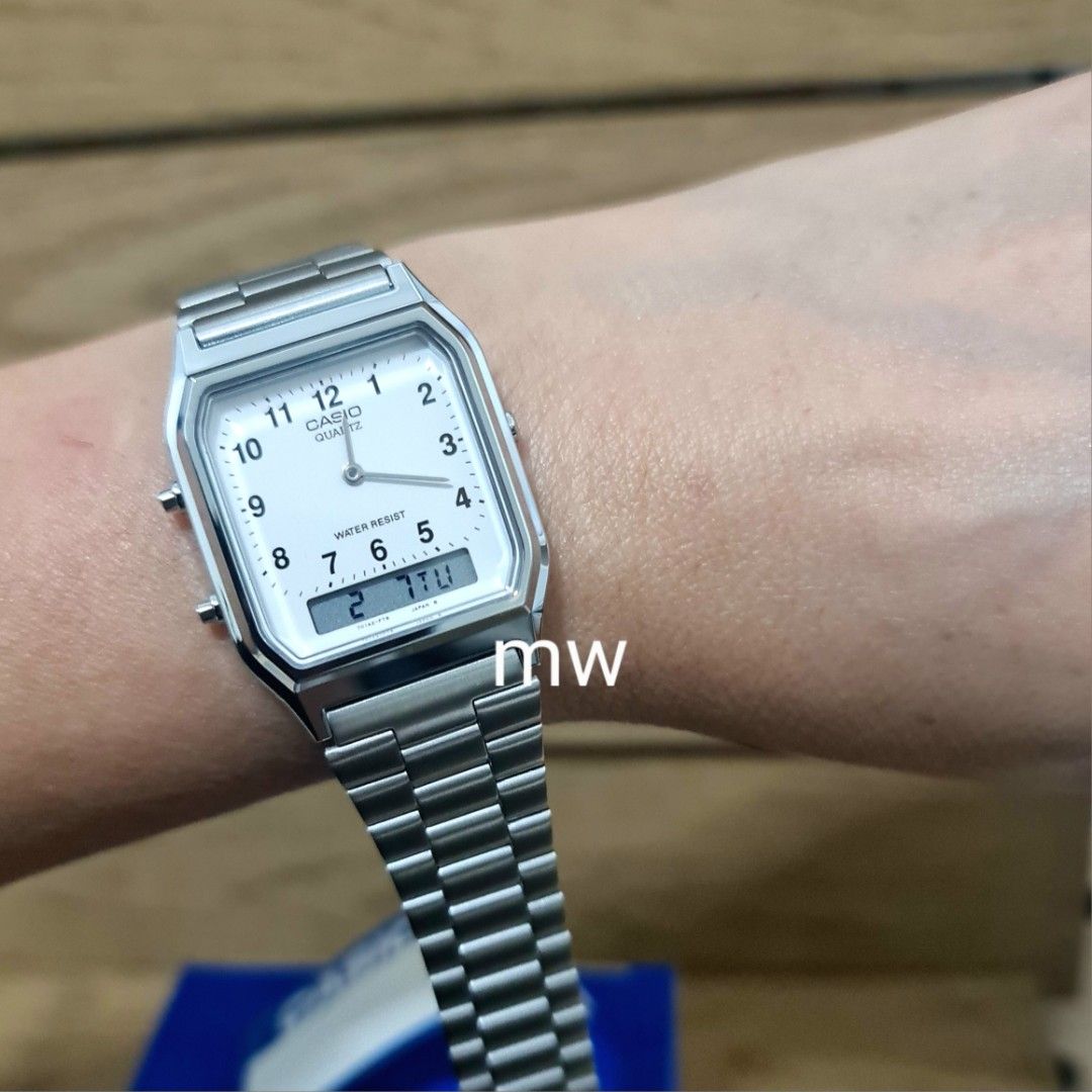 Casio Men's Unisex analog-digital numbering white dial dual time Watch ...