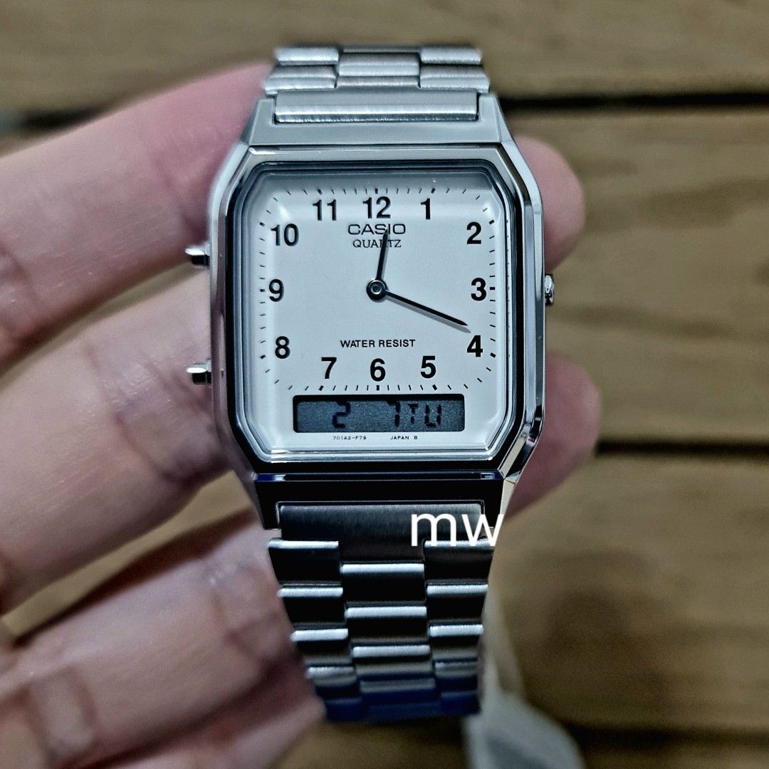 Casio Men's Unisex analog-digital numbering white dial dual time Watch ...