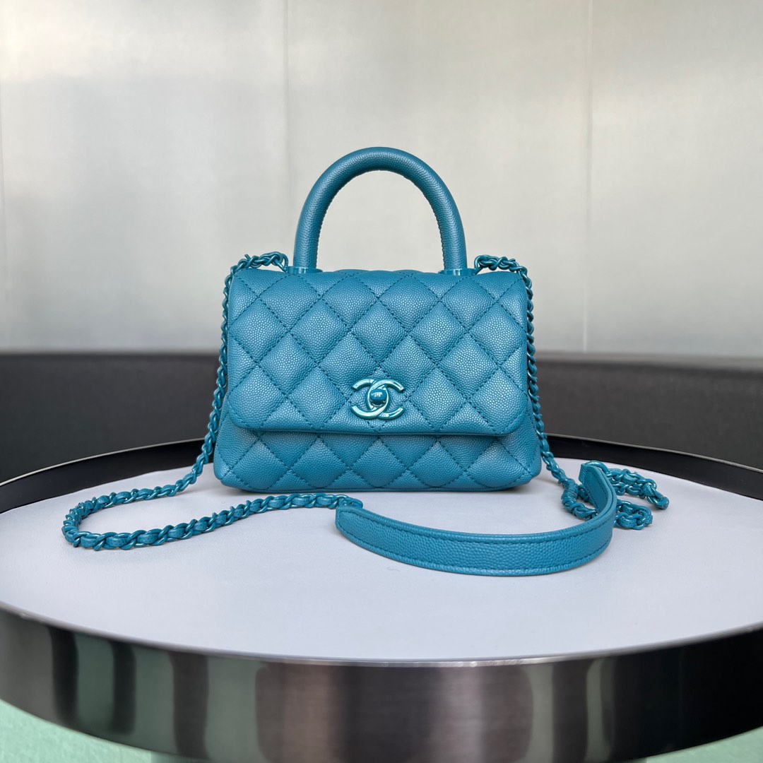 Chanel Coco Handle Mini Caviar Blue, Luxury, Bags & Wallets on Carousell