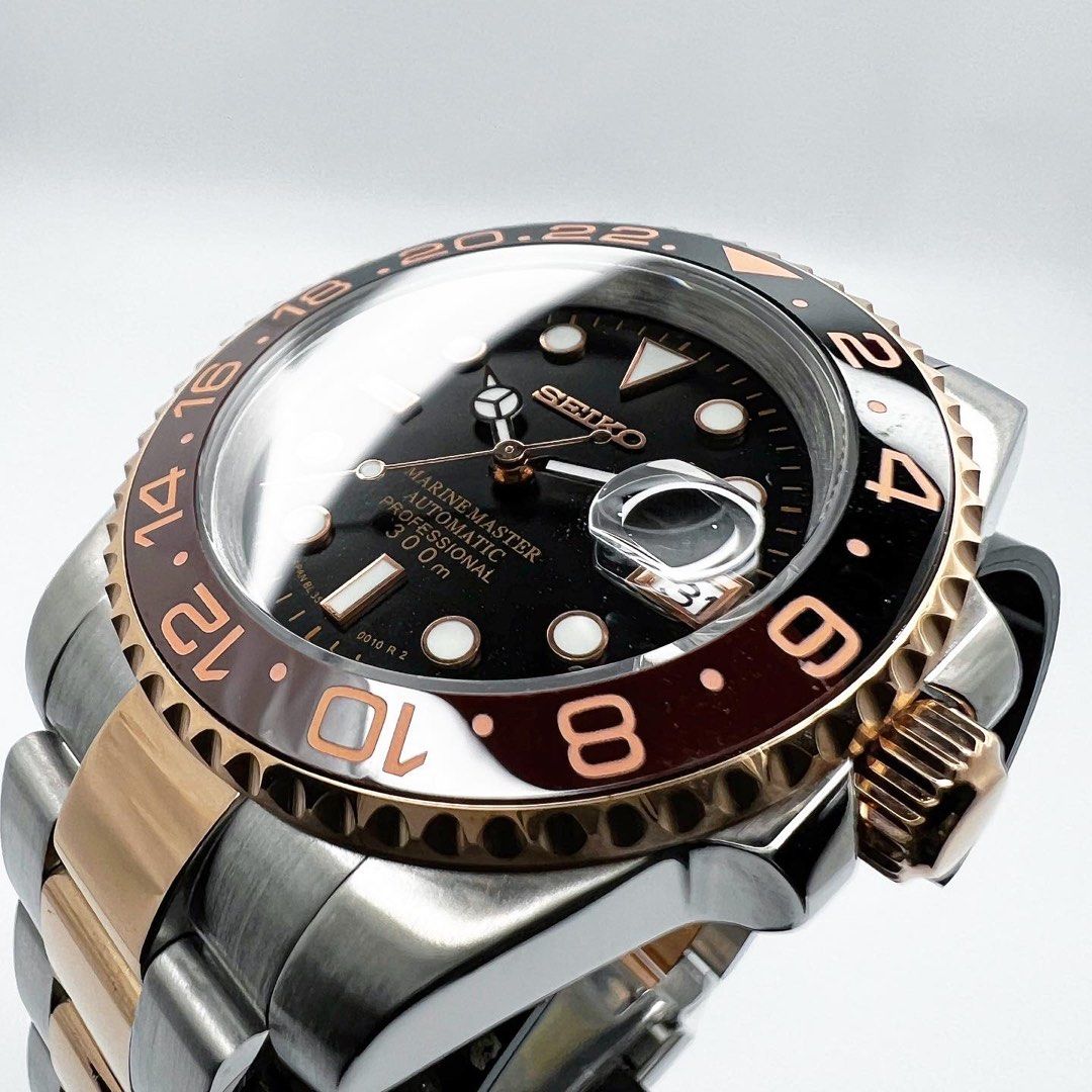 Custom Seiko Mod 2-Tone RootBeer Rose Gold GMT, Men's Fashion, Watches ...