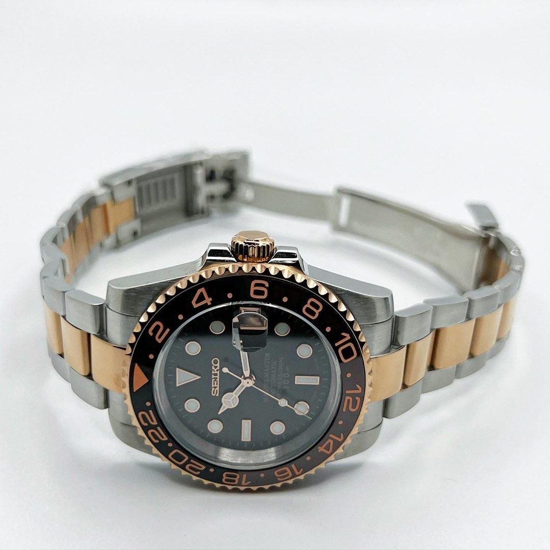 Custom Seiko Mod 2-Tone RootBeer Rose Gold GMT, Men's Fashion, Watches ...
