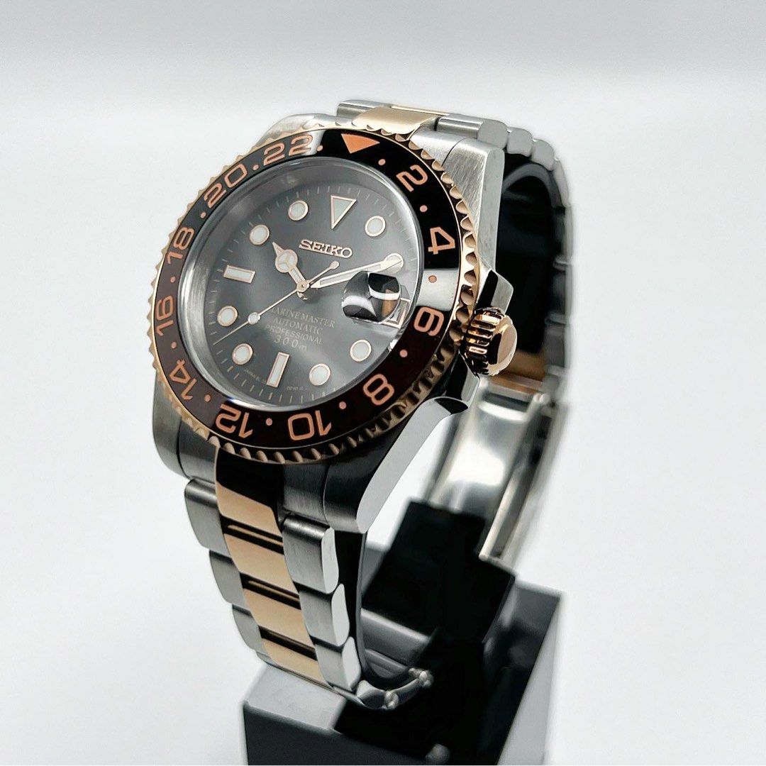Custom Seiko Mod 2-Tone RootBeer Rose Gold GMT, Men's Fashion, Watches ...