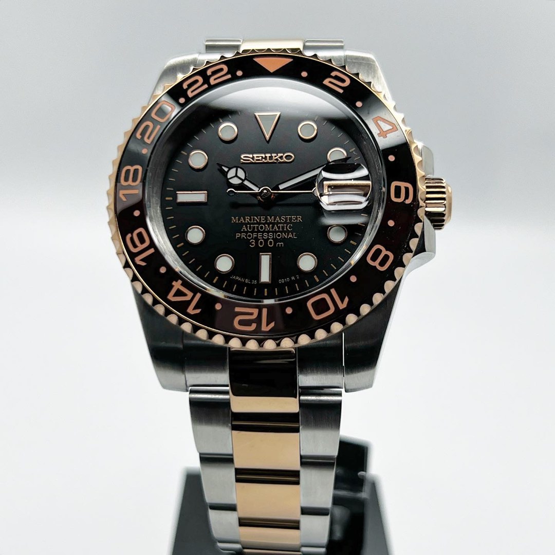 Custom Seiko Mod 2-Tone RootBeer Rose Gold GMT, Men's Fashion, Watches ...