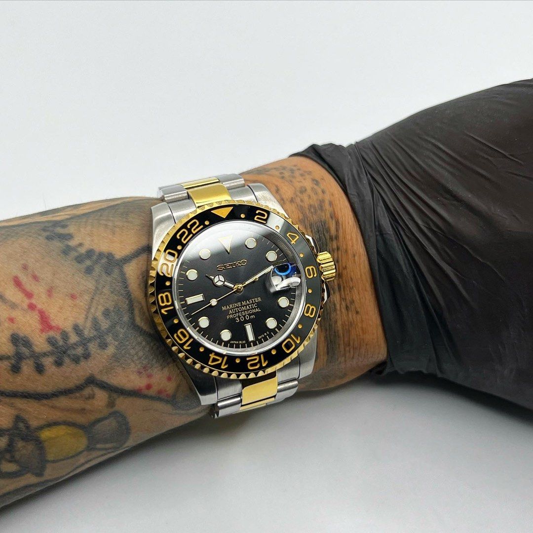 Custom Seiko Mod 2-Tone Steel Gold GMT, Men's Fashion, Watches ...