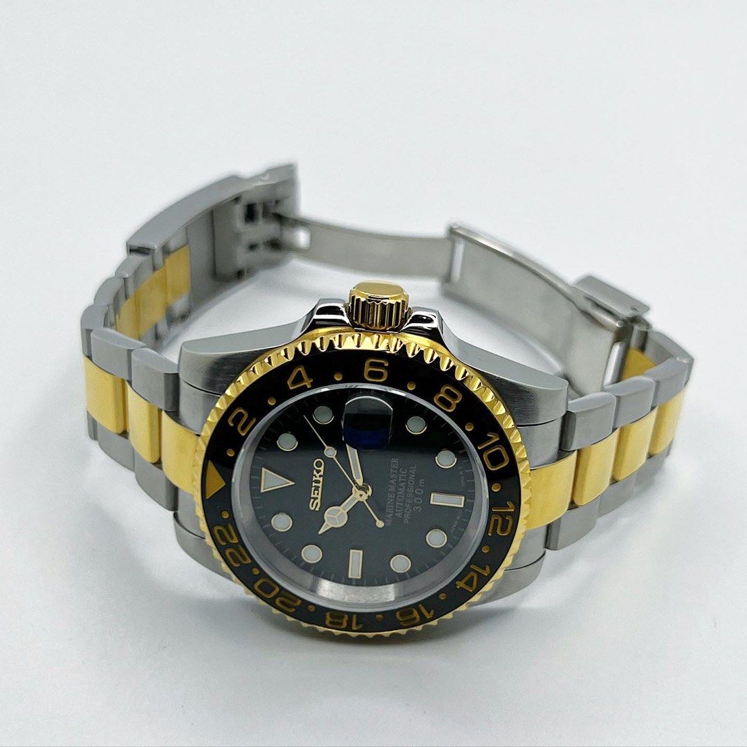 Custom Seiko Mod 2-Tone Steel Gold GMT, Men's Fashion, Watches ...