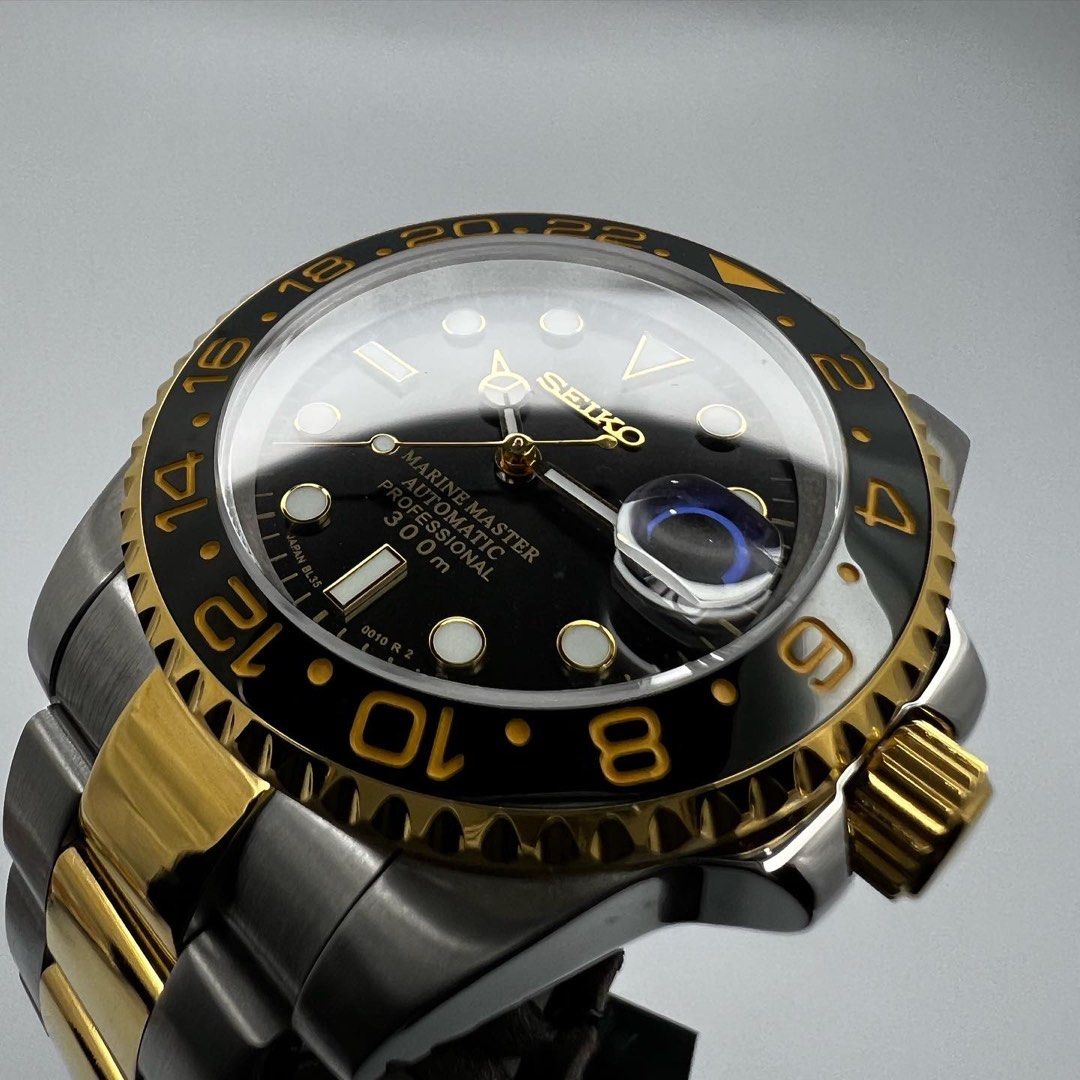 Custom Seiko Mod 2-Tone Steel Gold GMT, Men's Fashion, Watches ...