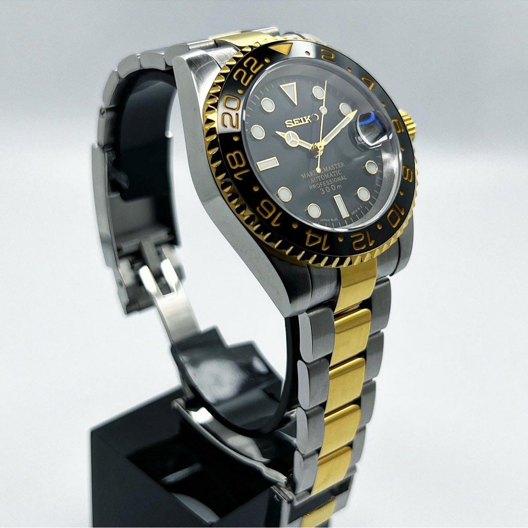 Custom Seiko Mod 2-Tone Steel Gold GMT, Men's Fashion, Watches ...