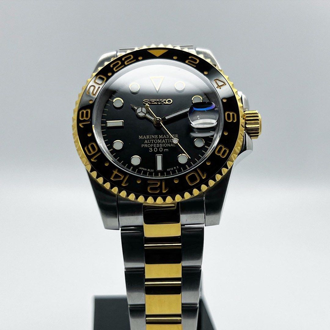 Custom Seiko Mod 2-Tone Steel Gold GMT, Men's Fashion, Watches ...