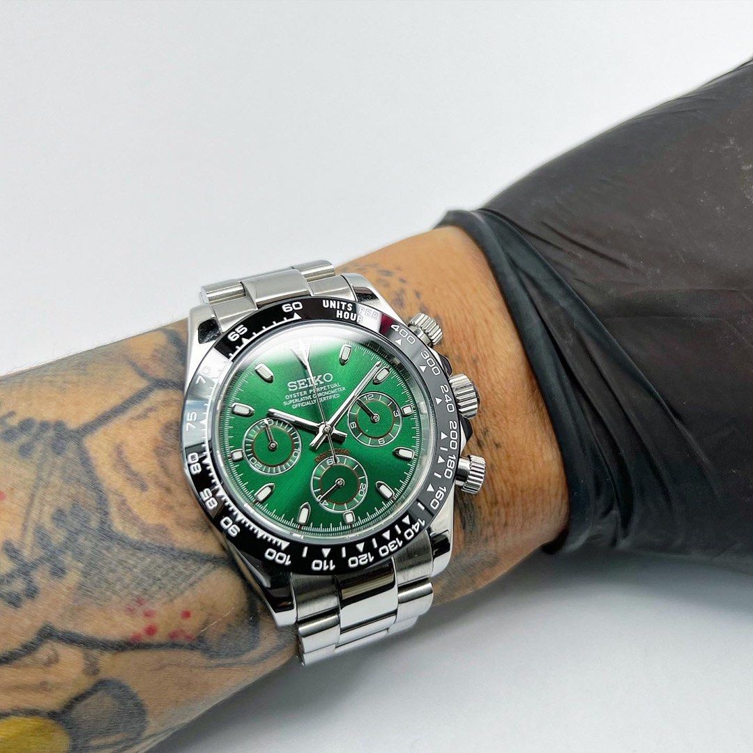 Custom Seiko Mod Green Daytona Quartz Chronograph, Men's Fashion ...