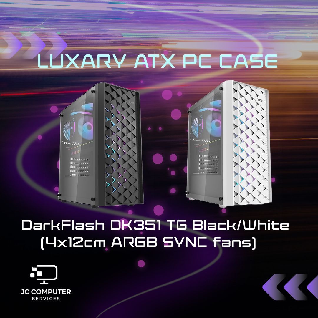 DarkFlash DK351 TG Black/White (w/4 ARGB Fans), Computers & Tech, Parts ...