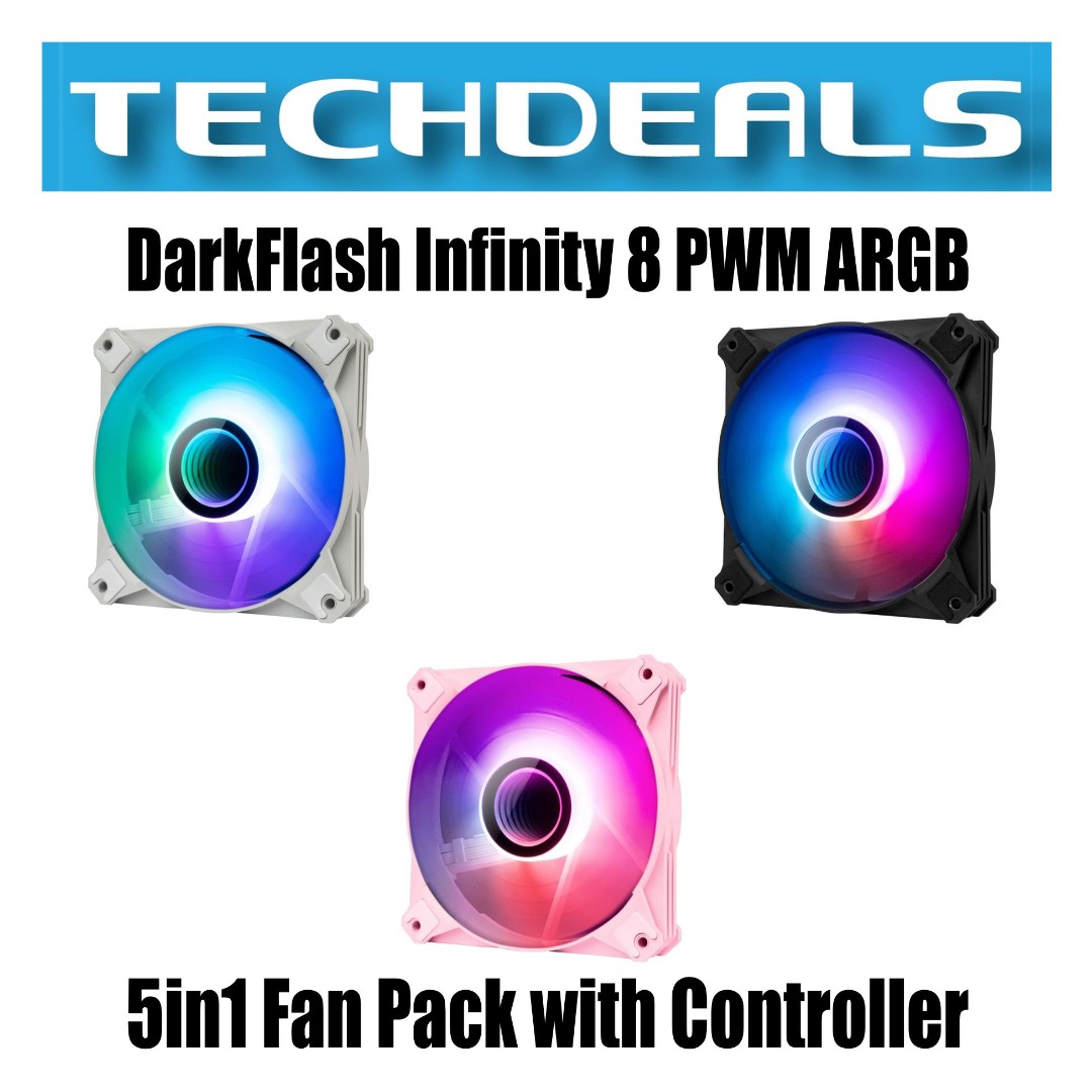 DarkFlash Infinity 8 PWM ARGB 5in1 Fan Pack with Controller - Black ...