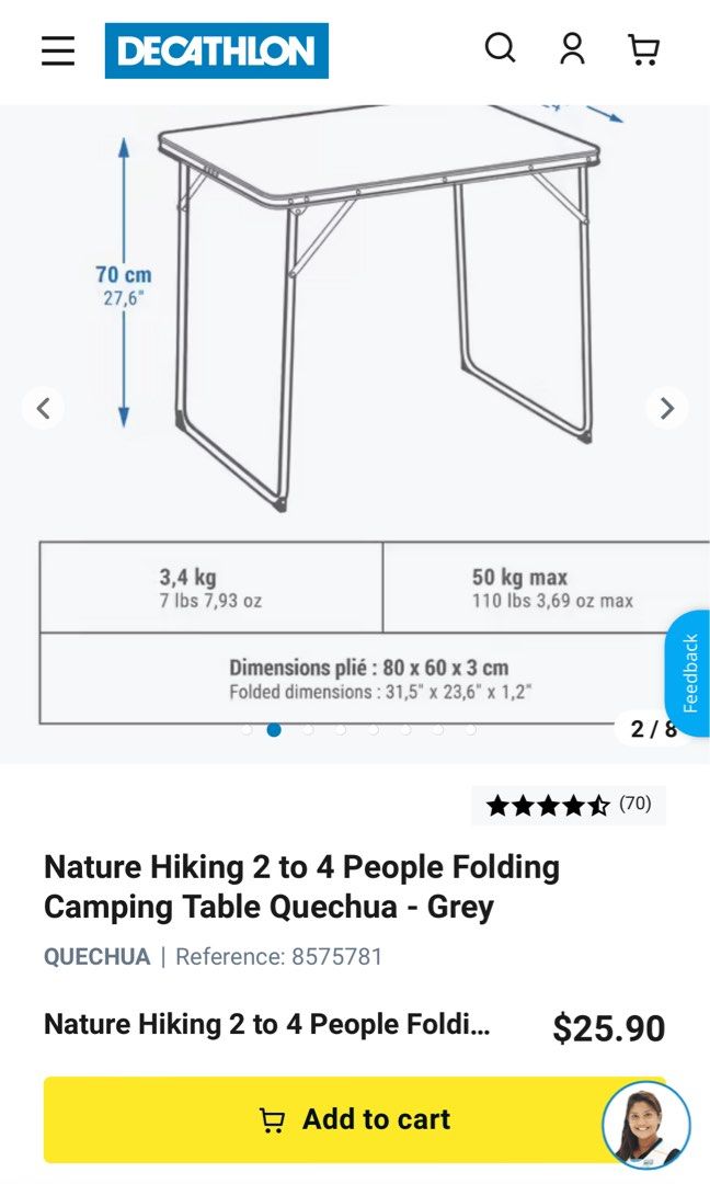 Decathlon Folding Camping Table Quechua, Furniture & Home Living ...