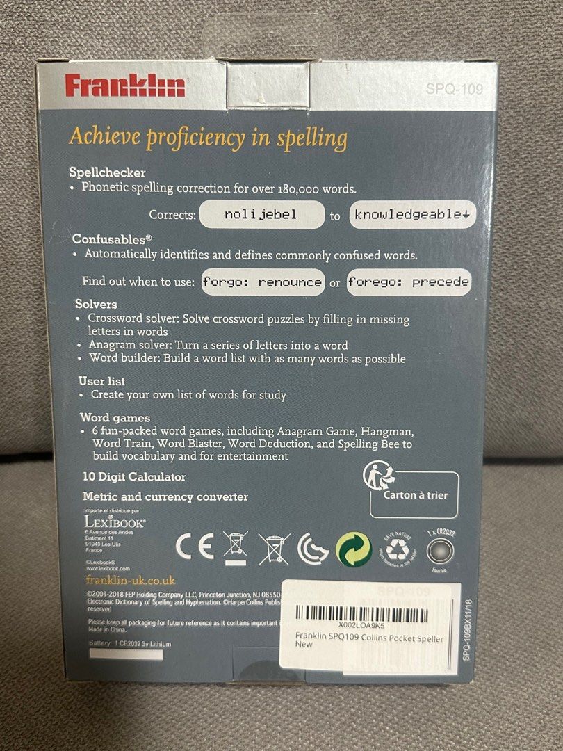 Franklin SPQ109 Collins Spellchecker with in-built Games, Everything ...