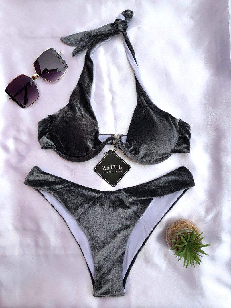 Gray Velvet Swimsuit, Women's Fashion, Swimwear, Bikinis & Swimsuits on ...